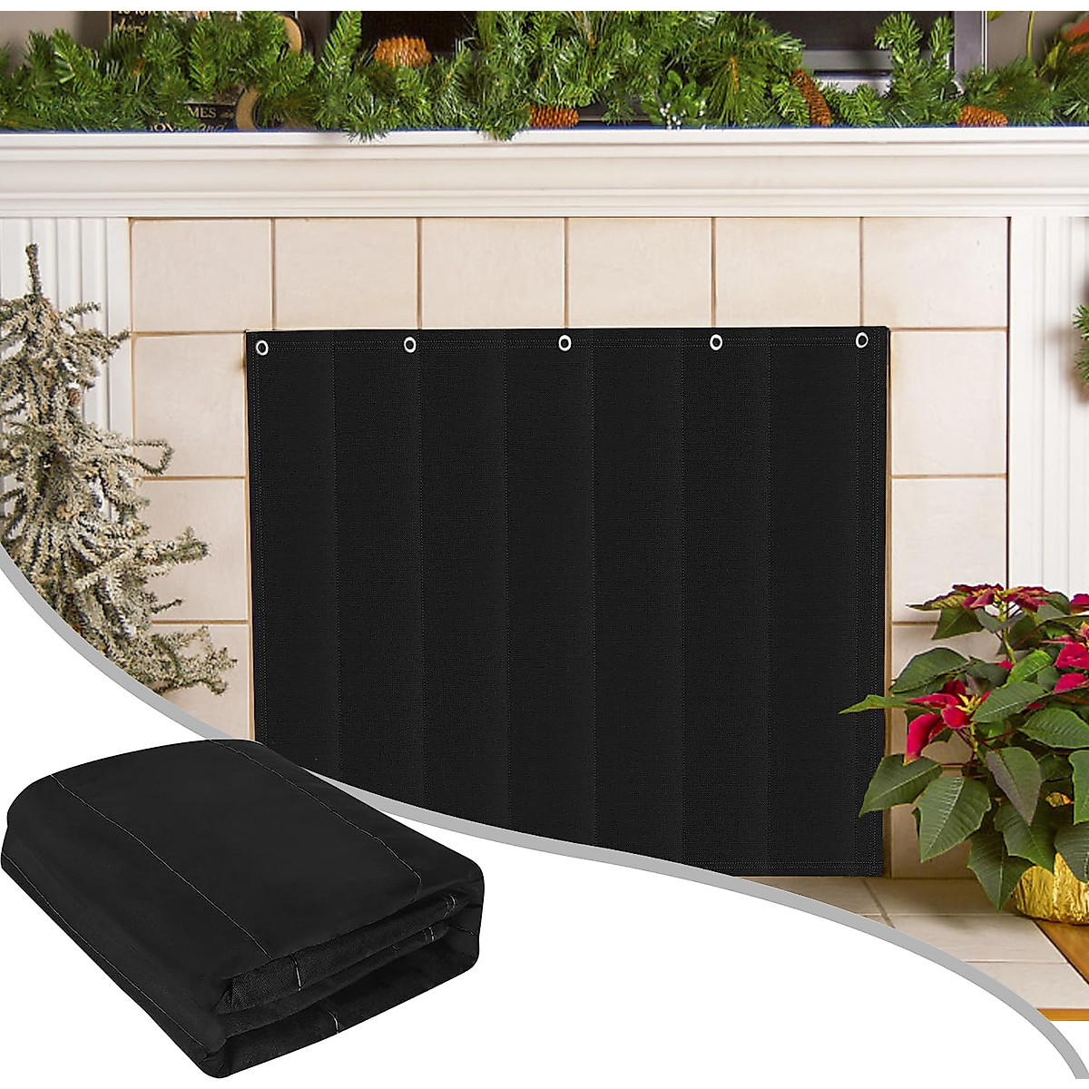 39 x 32 Inch Fireplace Blocker Blanket- Self-Adhesive Fireplace Draft Stoppers for Save Energy- Fireplace Cover with Hook and Loop Tapes Stops Overnight Heat Loss