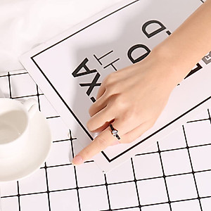 GRBBN Stainless Steel Ring Set, Personalized Classic Black CZ Statement Rings for Women, 2pc Adjustable Anniversary Wedding Bands