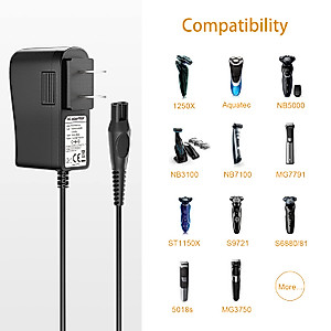 POWSEED 15V AC Power Adapter Shaver Charger for Philips Norelco Bodygroom 3100 5100 7100 Multigroom Pro Trimmer QG3300 QG3200 Arcitec Spectr SmartTouch-XL Speed-XL Precision Cool Skin Razor