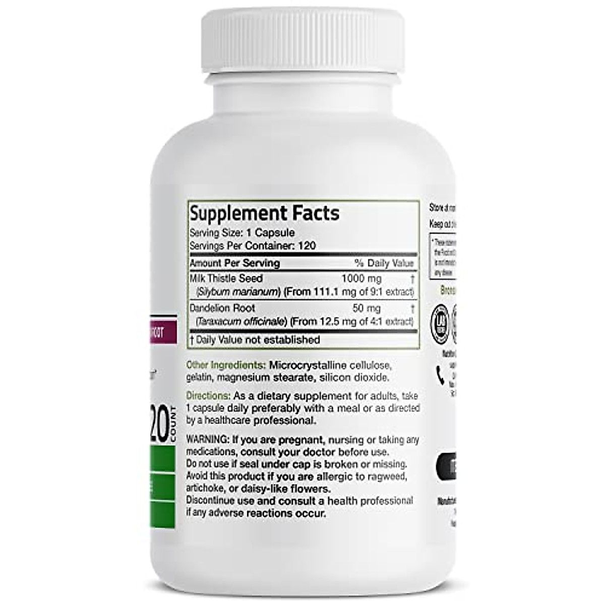 Bronson Milk Thistle 1000mg Silymarin Marianum & Dandelion Root Liver Health Support 120 Capsules