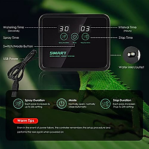 Reptile Humidifier, Smart Sprayer, Automatic Mister for Reptiles, 360°Adjustable Misting Spray System Adjustable Spray Nozzles for Reptiles Chameleons Herbs