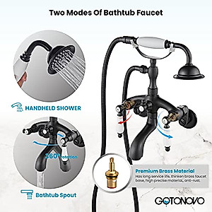Clawfoot Tub Bathtub Matte Black Shower Faucet with Hand Shower Sprayer Wall Mount Bronze Ceramics 2 Double Handle Shower Faucet System Telephone Shape
