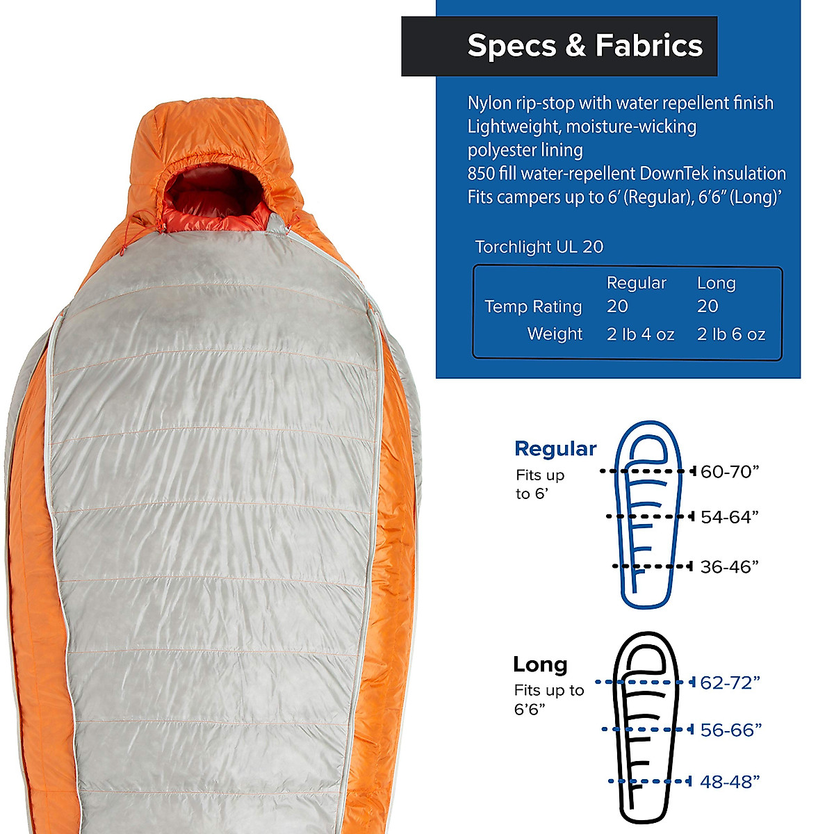 Big Agnes Torchlight UL (850 DownTek) Sleeping Bag, 20 Degree, Long