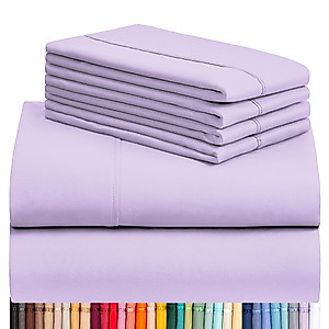 LuxClub 4 PC Full Sheet Set, Breathable Luxury Bed Sheets, Deep Pockets 18" Wrinkle Free Cooling Bed Sheets Machine Washable Hotel Bedding Silky Soft - Lavender Full