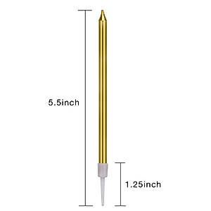 LUTER 48pcs Metallic Birthday Candles in Holders Tall Birthday Cake Candles Long Thin Cupcake Candles for Birthday Wedding Party Decoration