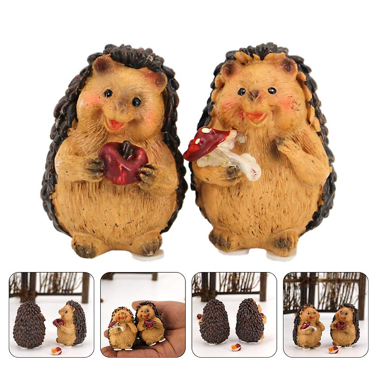 NUOBESTY 2pcs Animal Ornaments Resin Car Decor Ornament Animal Figurines Landscape Garden Decoration Miniature Ornament Hedgehog Statue Table top Decor Indoor Animal Ornament Crafts Cartoon