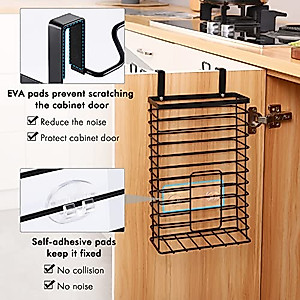 KES Plastic Bag Holder for Grocery Bags, Over The Cabinet Door Organizer, Hanging Trash Bag Holder Metal, Matte Black, KUR525-BK