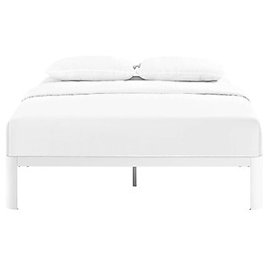 Modway Corinne Steel Modern Mattress Foundation Queen Bed Frame with Wood Slat Support in White