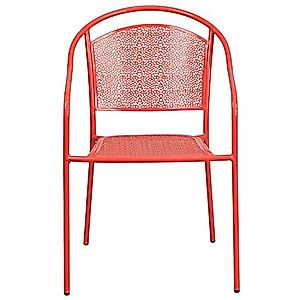 EMMA + OLIVER Commercial Grade Coral Indoor-Outdoor Steel Patio Arm Chair with Round Back