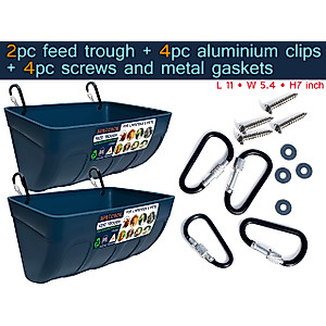 2 Pack Feed Trough and Waterer Bucket with Clips, for Goat Chicken Duck Sheeple Dog Piglets Deer Goose, Turkeys, Goat Feeder Supplies, 4.5 Quart (Appearance Patent Product)