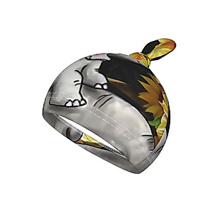 PNNUO Swaddles Blankets Elephant Baby Sunflower Nursery Swaddle Wrap Cartoon Animal Flowers Newborn Swaddling Sleep Sack Hat Set for Girls Boys Infant