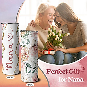 owbgsdh 20 oz Nana Skinny Tumblers with Lid and Straw, Nana Stainless Steel Vacuum Insulated Travel Coffee Mug Cup Water Bottle, Nana Birthday Gifts for Grandmother