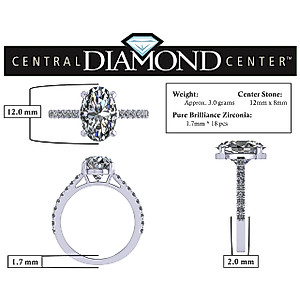 Central Diamond Center VOUS Oval Cut Solitaire Engagement Wedding Ring, Sterling Silver w/Pure Brilliance Zirconia - Size 6.5