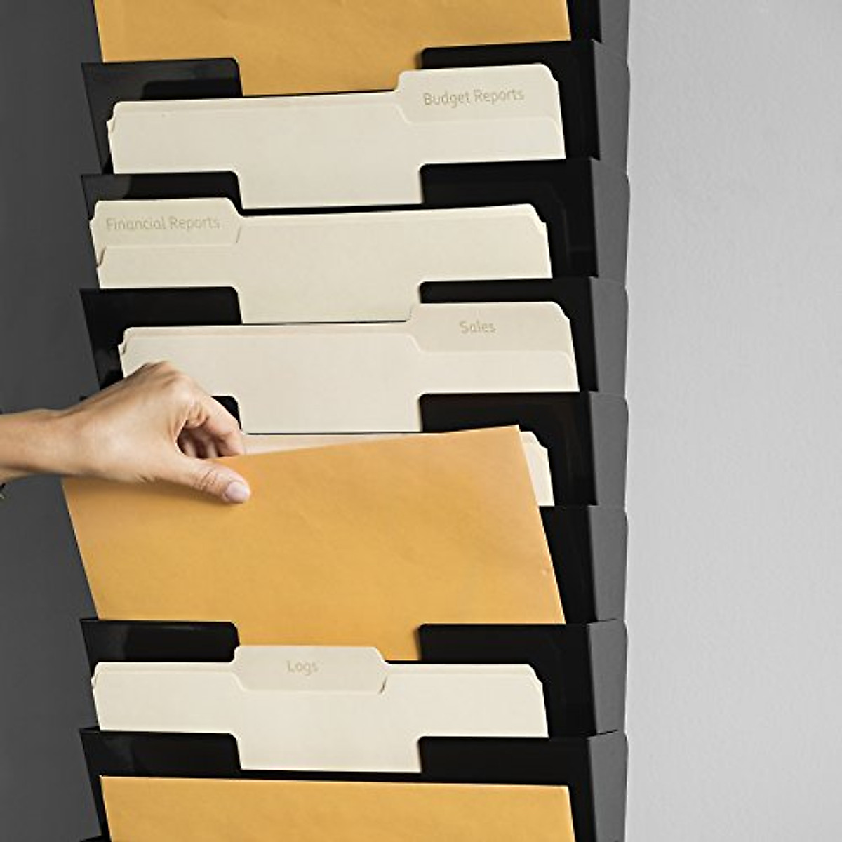 Wallniture Lisbon 15-Tier Wall Mounted File Holder and Desk Organizer, Metal Black Office Organization and Storage Rack