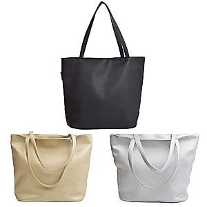 Premium Large Solid Color Vegan PU Pebble Leather Tote Shoulder Bag Handbag, Black