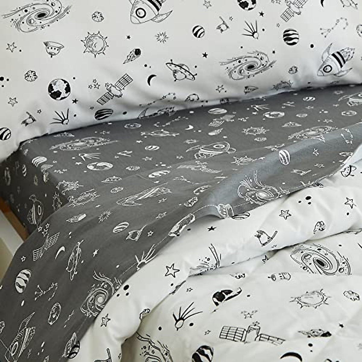 Brandream Space Crib Sheets for Baby Boys Toddler Fitted Sheet 100% Cotton Milky Way Spaceship Rocket Galaxy Print Nursery Bed Sheet Set