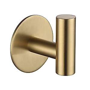 ZWTNBFST Adhesive Hooks 304 Stainless Steel Robe Hook Holder Heavy Coat Hook for Bathroom Kitchen Livingroom Garage Hotel Brushed Finish 2pcs (Brushed Gold)