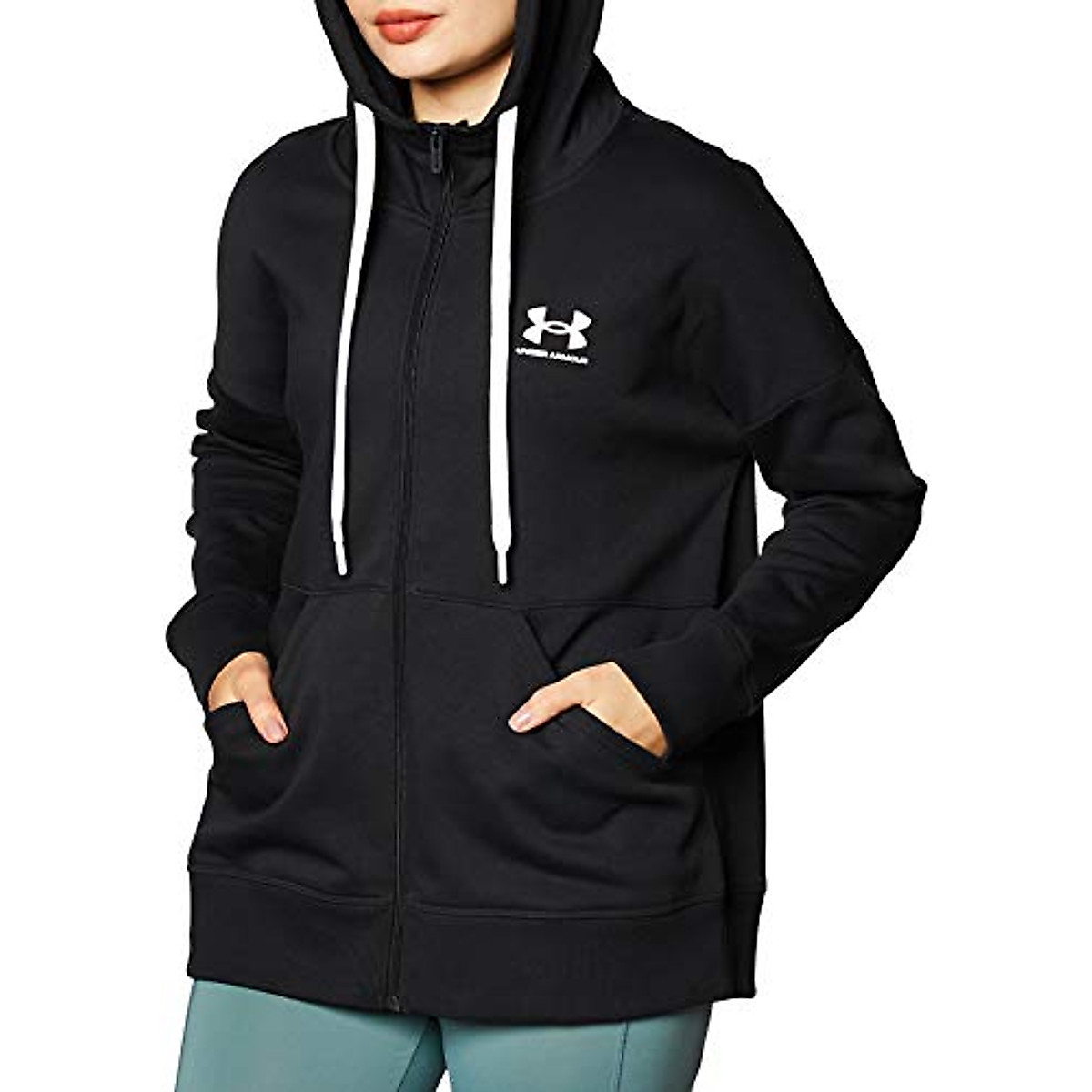 Under Armour Women's Rival Fleece Full Zip Hoodie , Black (001)/White , XX-Large