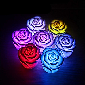 Uonlytech 5 Pcs Flameless Candle Flower Night Light LED Tea Lights Waterproof Floating Rose for Pool Garden Fish Tank Wedding Party Decor White