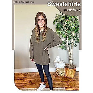 Sweatshirts for Women Long Sleeve V Neck Loose Tops Grey Coffee M