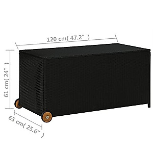 loibinfen Patio Storage Box Black Patio Garden Outdoor Storage Container for Toys, Furniture Deck box 47.2"x25.6"x24" Poly Rattan (Weight:30.86 lbs)