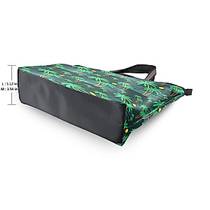 Women Tote Bag Zippered Shoulder Handbag Tropical Leaf Tote Purse with Pocket