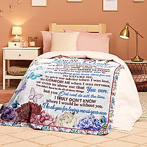to My Bonus Mom Blanket Gifts from Daughter Son Thank You Mom Blanket Presents Floral Butterfly Fleece Soft Throw Blankets Mothers Day Christmas Birthday Gifts for Bonus Mom Couch Bed 50 * 60 Inch