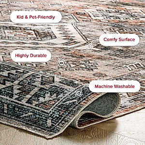 nuLOOM 8x10 Machine Washable Rain Haven Vintage Medallion Area Rug, Rust, Traditional Faded Design, Non-Slip Backing, Stain Resistant, For Bedroom, Dining Room, Living Room, Kitchen