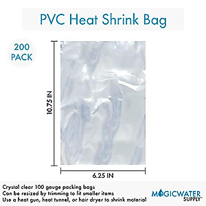 MagicWater Supply - 6.25x10.75 inch Odorless, Clear, 100 Guage, PVC Heat Shrink Wrap Bags for Gifts, Packagaing, Homemade DIY Projects, Bath Bombs, Soaps, and Other Merchandise (200 Pack)