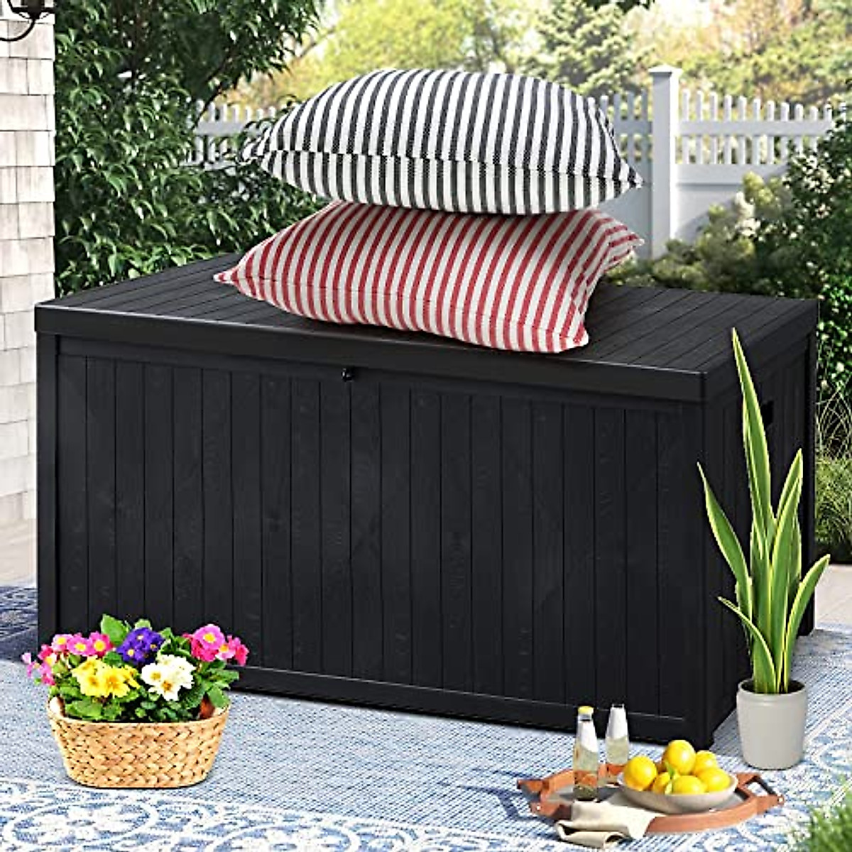 SUNVIVI OUTDOOR 120 Gallon Large Patio Storage Box Deck Boxes Outdoor Waterproof Patio Cushion Storage Outside Container for Pool Towel, Garden Tools, Toys, Black
