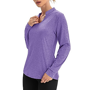 COOrun Long Sleeve Workout Shirts for Women Yoga Athletic Casual Tops Gym Running Breathable Shirt Quick Dry Purple_ Large