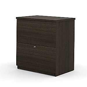 Bestar Ridgeley Executive Computer Desk with Hutch, a lateral File Cabinet, and a Bookcase, Dark Chocolate