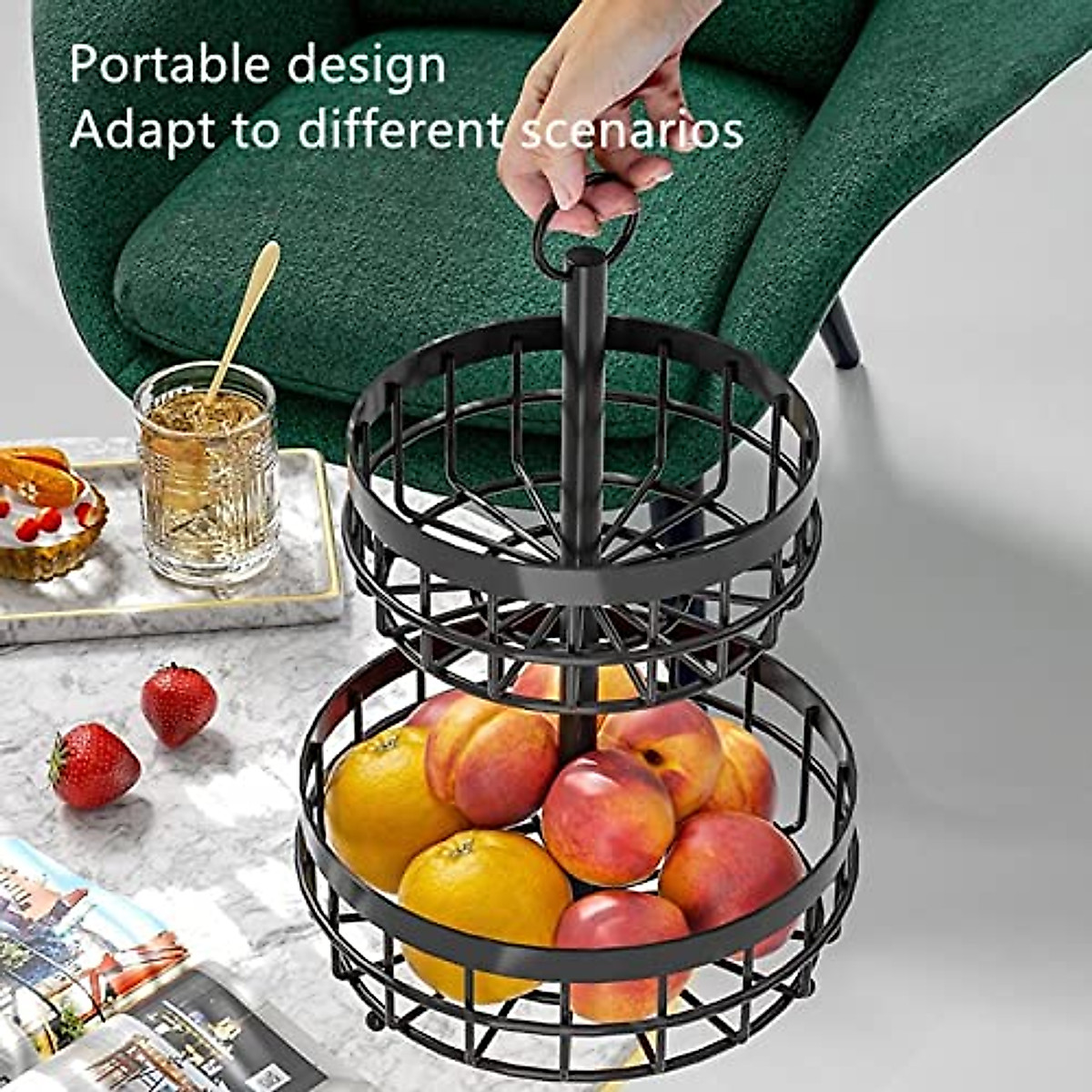 Baoz 3 Tier Fruit Basket For Kitchen Countertop Metal Wire Fruit Bowl Holder Triple Layer Detachable Fruit storage Tray Rack Stand for Storing Veggies Bread Snacks, Black