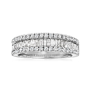 Ross-Simons 1.00 ct. t.w. Baguette and Round Diamond Ring in Sterling Silver. Size 9