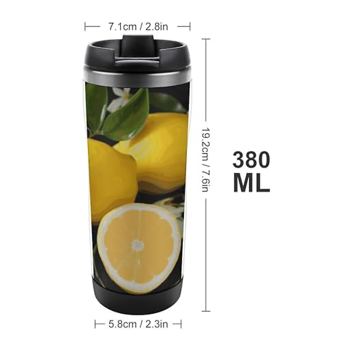 RTFGHJS 13oz Vacuum Insulated Stainless Steel Tumbler with Leakproof Lid Lemon And Flower 304 Stainless Steel Travel Mug Wide Mouth Coffee Cup for Hot & Cold Drinks (380ml)