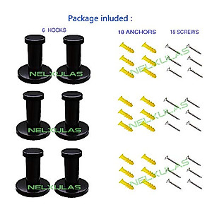 NELXULAS Classic Black Stainless Steel Single Super Heavy Duty Wall Mount Hook, Bath Towel Hooks, Coat Hanger (2", 6 PCS)