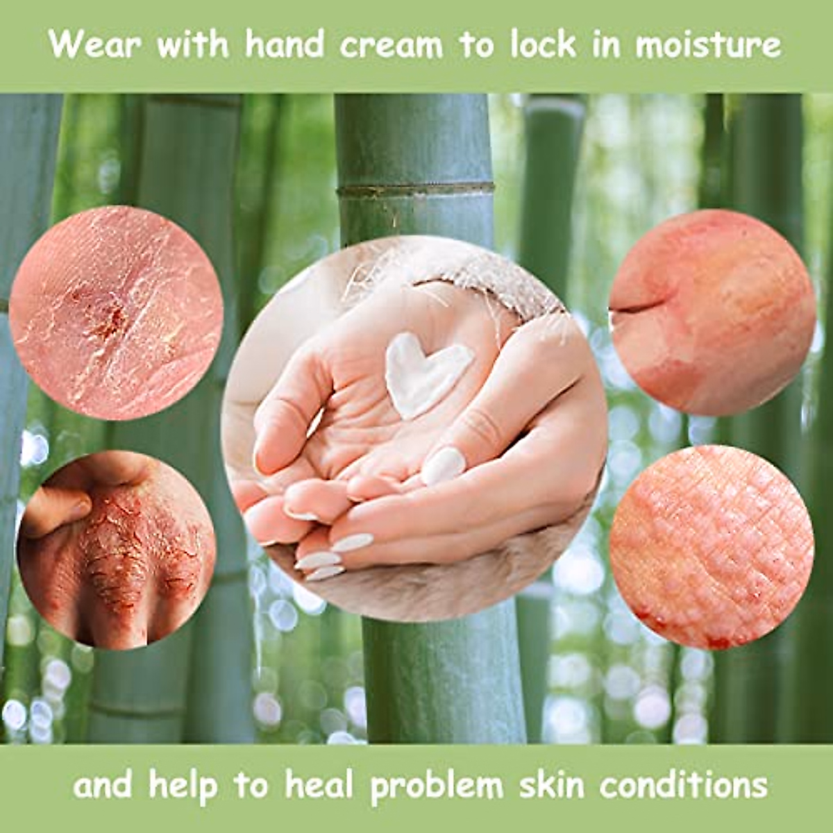 LEAFY BOO Bamboo Gloves for Eczema, Medium, Women and Men, Dry Hands, Overnight Moisturizing Gloves, 3 Pairs