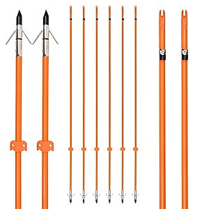 Bowfishing Arrows 34inch Solid Fiberglass Shaft with Broadhead for Compound Bow Recurve Bow Fishing Arrow Archery Hunting (Pack of 6)