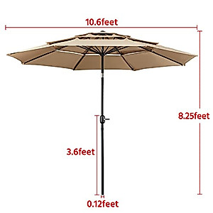 Yaheetech 3-Tier Vented Patio Umbrella - 10ft Outdoor Market Table Umbrella w/Double-layer Cloth & Large Shade & Push-button Tilting for Yard/Garden/Park/Garden- Tan