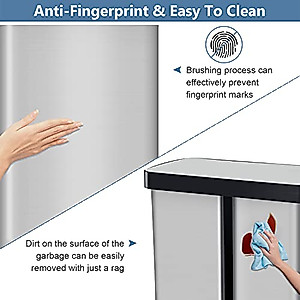 Kitchen Trash Can Stainless Steel 16 Gallon/ 60L Step Garbage Bin Dual Compartment Trash Bin Rectangular Classified Pedal Step Recycle Garbage Can Rubbish Bin w/ Lid & Removable Inner Buckets(2X30L)