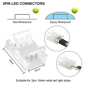 RGBZONE 10Pcs LED Strip Connectors 3 Pin Gapless Solderless Quick Connector for 10mm Waterproof and Non-Waterproof WS2811 WS2812B LED Strip Lights