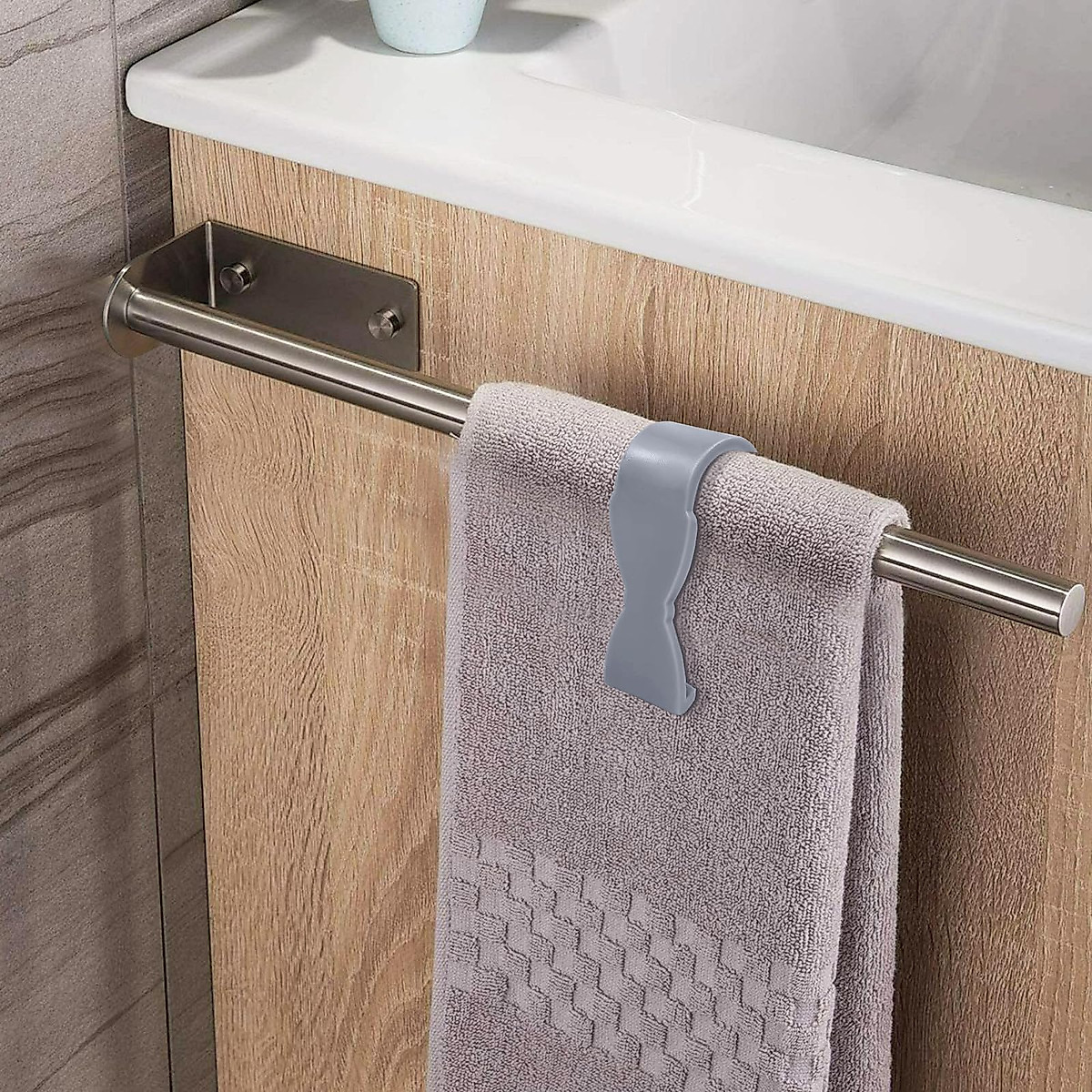 Tokusatsu 6 Pcs Kitchen Towel Clips, U-Shape Towel Clip with Strong Clamping Force for Kitchen, Oven Handle, Bathroom Towel Rack, Dishwasher and Stove to Trevent Towels from Falling Off, Grey