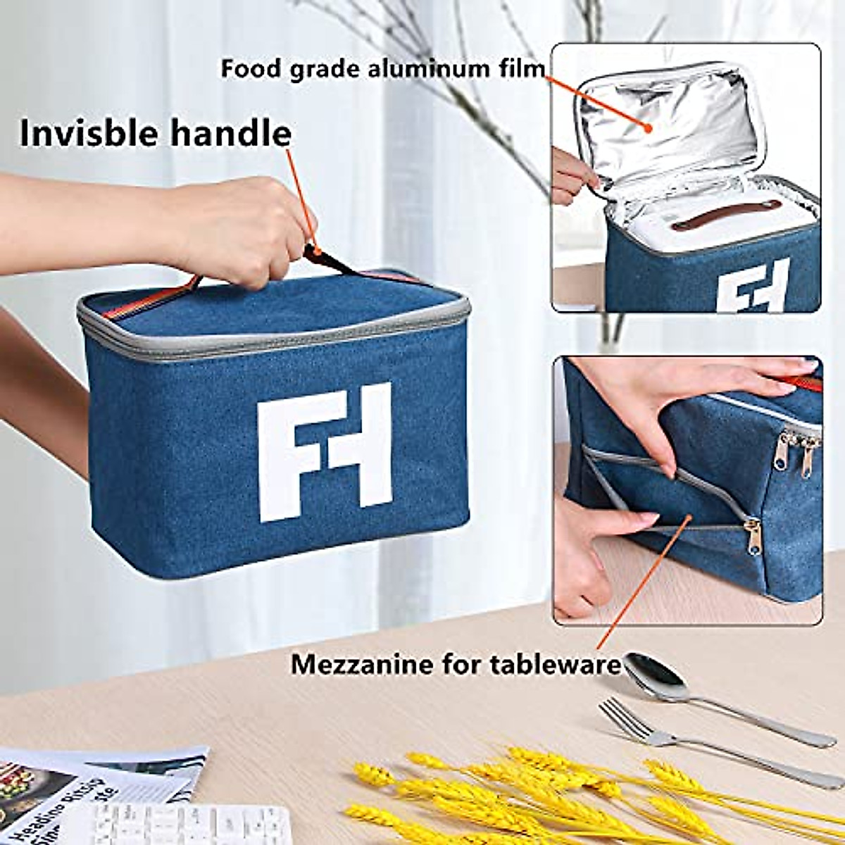 Focs Hoek Electric Lunch Box, Portable Heating Electric Lunch Box, 0.8L/110V With Spoon and Fork Insulation Bag, Suitable for Home School Office Workplace Travel(ONLY THE WALL PLUG) (White)