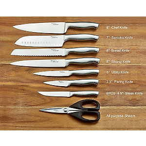 Marco Almond KYA26 Knife Sets, 14 Pieces High Carbon Stainless Steel Kitchen Knife Set in Hardwood Block+KYA53 Golden Titanium Box Grater, Stainless Steel Grater Slicer 5 Piece Set