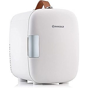 Subcold Pro4 Luxury Mini Fridge Cooler 4 Litre / 6 Cans AC & Exclusive USB ECO Power Option | Portable Small Refrigerator For The Office, Bedroom, Car, Travel, Skincare & Cosmetic (White)