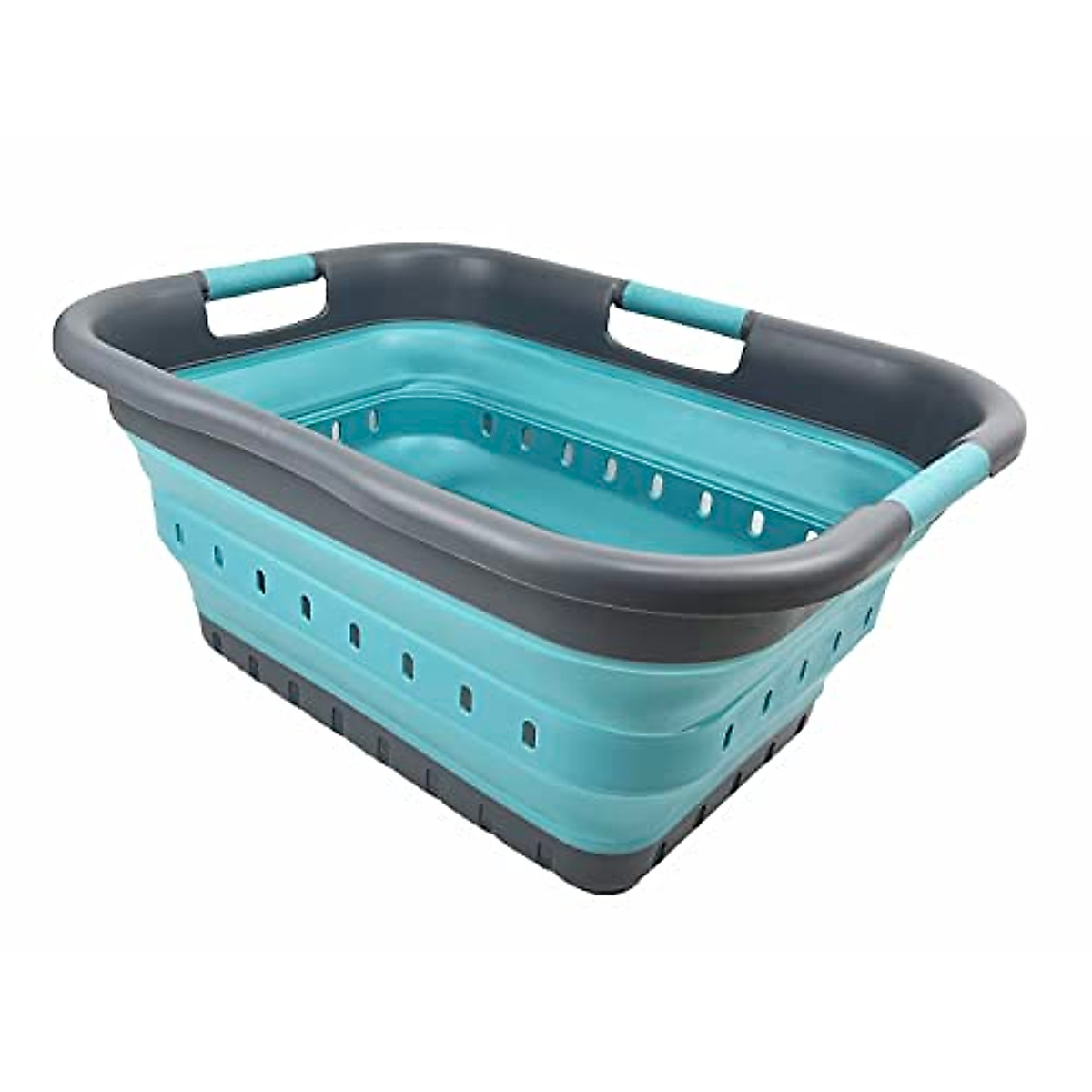 SAMMART 41L (10.8 Gallon) Collapsible Plastic Laundry Basket - Foldable Pop Up Storage Container/Organizer - Portable Washing Tub - Space Saving Hamper/Basket (Grey/Crystal Blue)