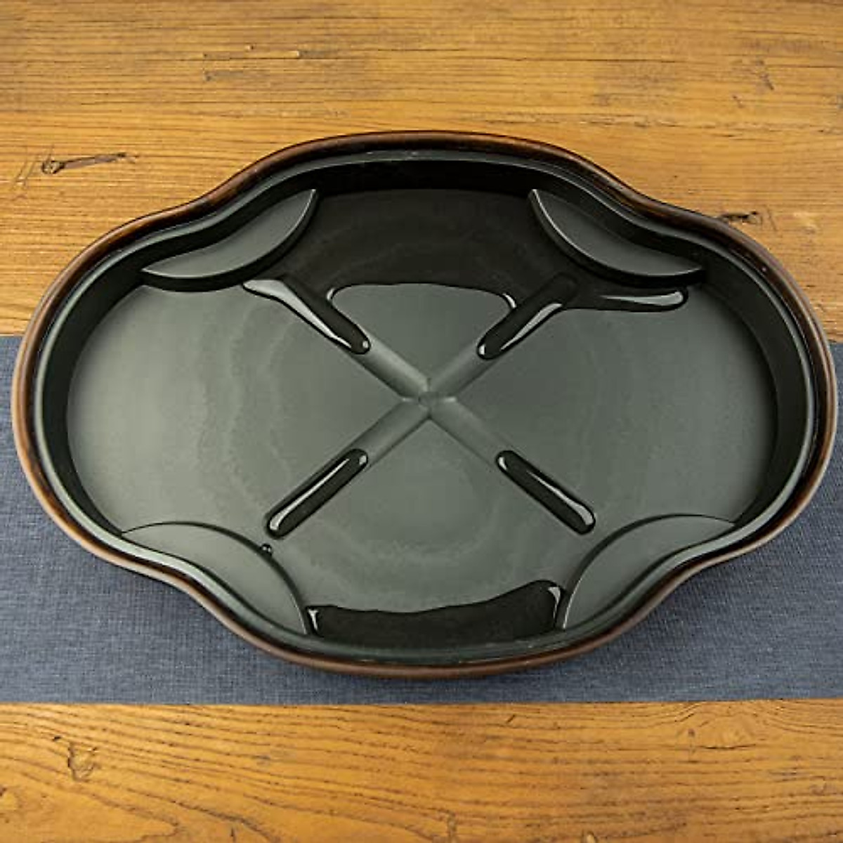 Bamboo Tea Tray Hua Xia Zhi Chuang Irregular Oval Shape, Chinese Gongfu Tea Table Serving Tray, Serving Box Reservoir Type (Big)