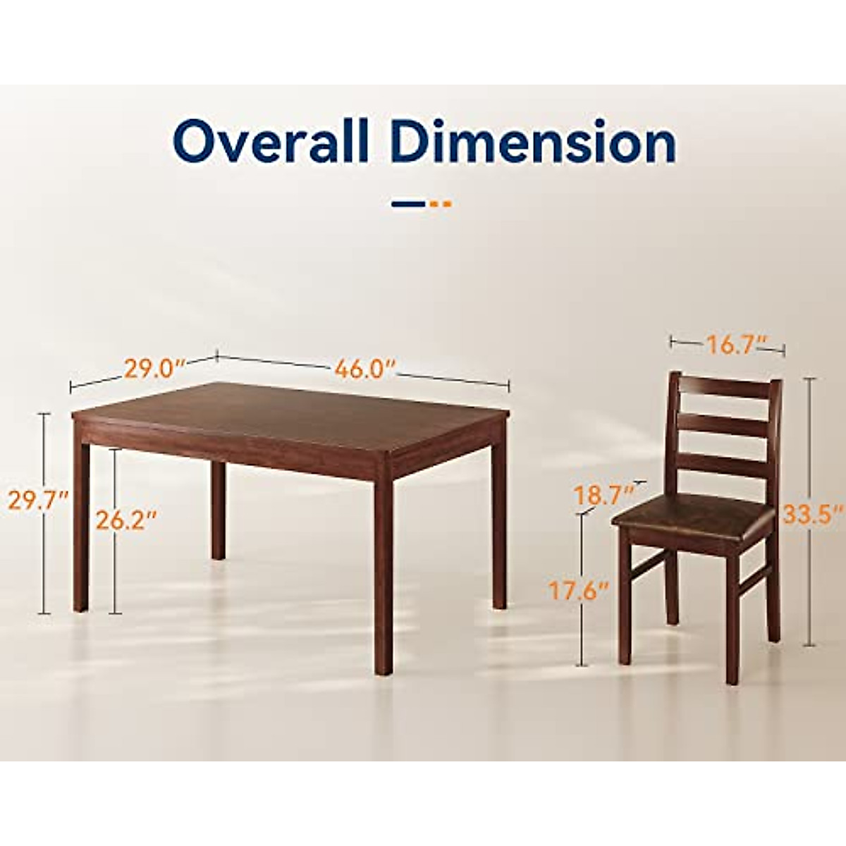 KKL Dining Table Set for 4, Kitchen Table and Chairs for 4, Farmhouse Wood Kitchen and Dining Room Table Set for 6, 5-Piece Modern Dinner Table Set, Easy Assembly, Coffee