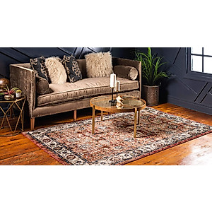 Unique Loom Utopia Collection Traditional Classic Vintage Inspired Area Rug with Warm Hues, 8' x 10' Rectangle, Terracotta/Blue