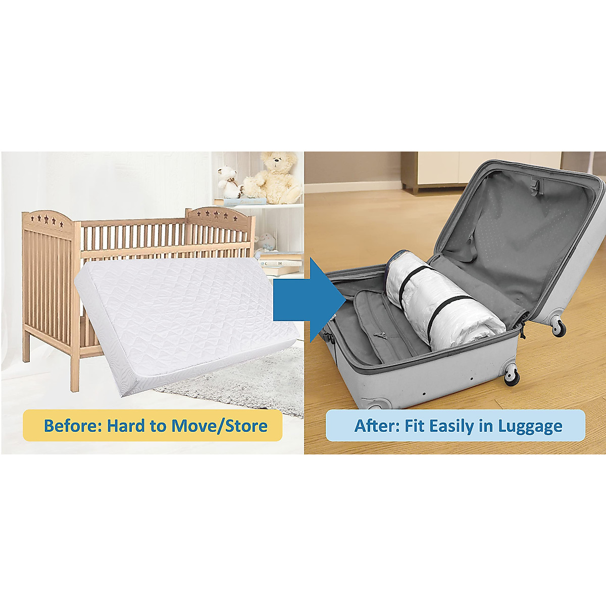 Crib Mattress Vacuum Bag, Protect & Compress Crib Mattress by 80%,Heavy Duty Zippered Crib Mattress Storage Bag for Moving Crib & Crib Storage, Infant Mattress Storage Bag